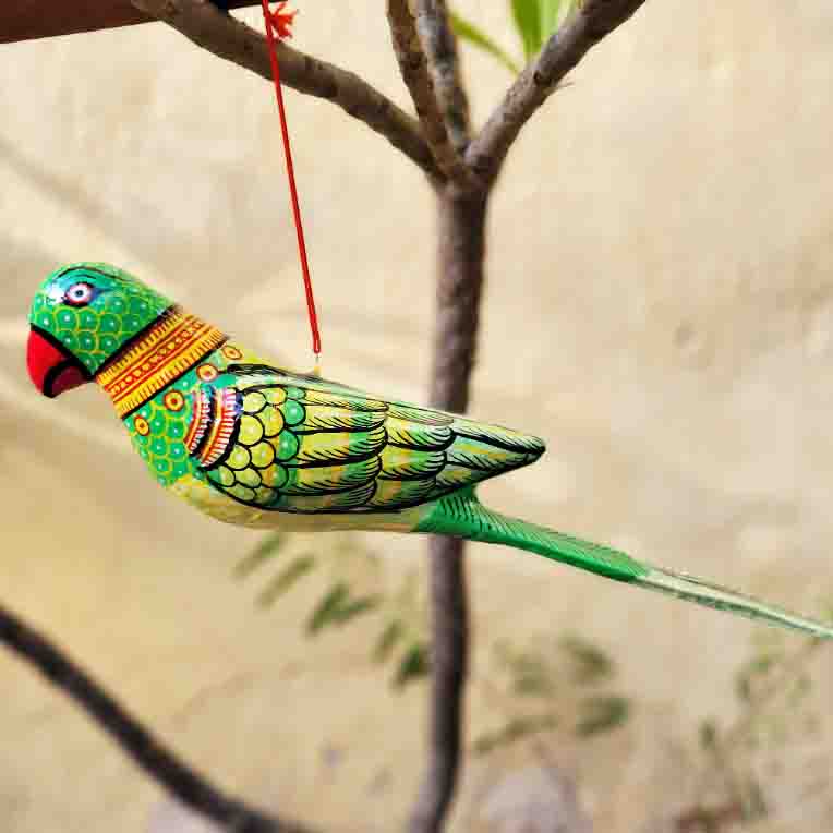 Orange Paper Mache Bird – Odisha Folk Pattachitra Art
